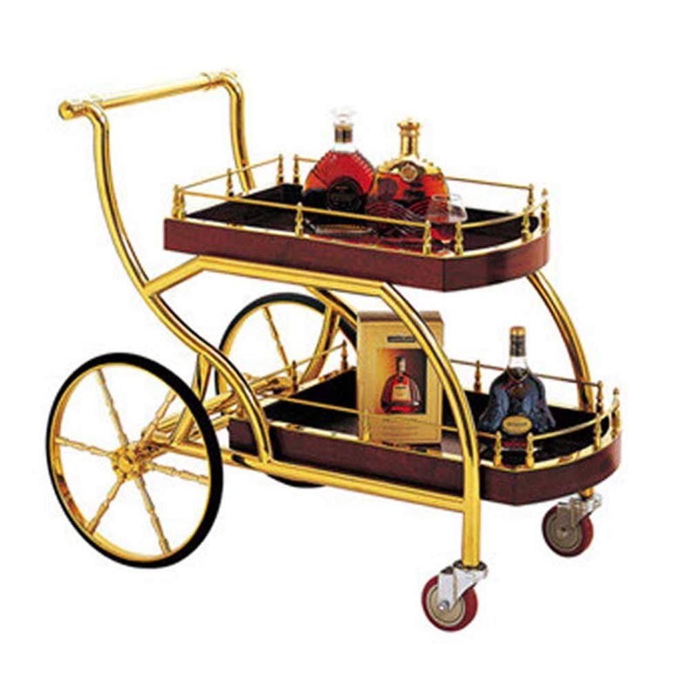 Buy Serving Trolleys Rolling Bar Cart Metal Serving Cart Wood,2-Tier ...