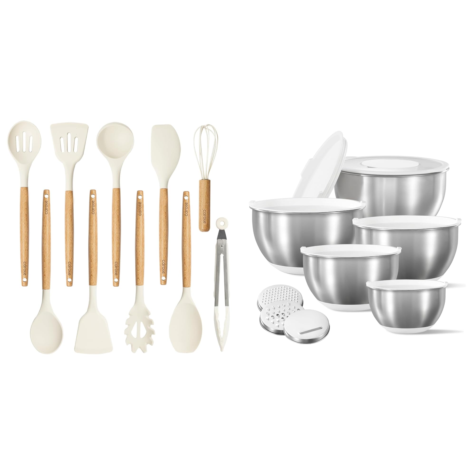 Amazon.com: CAROTE 22PCS Cooking Utensils Set with Mixing Bowls : Home ...
