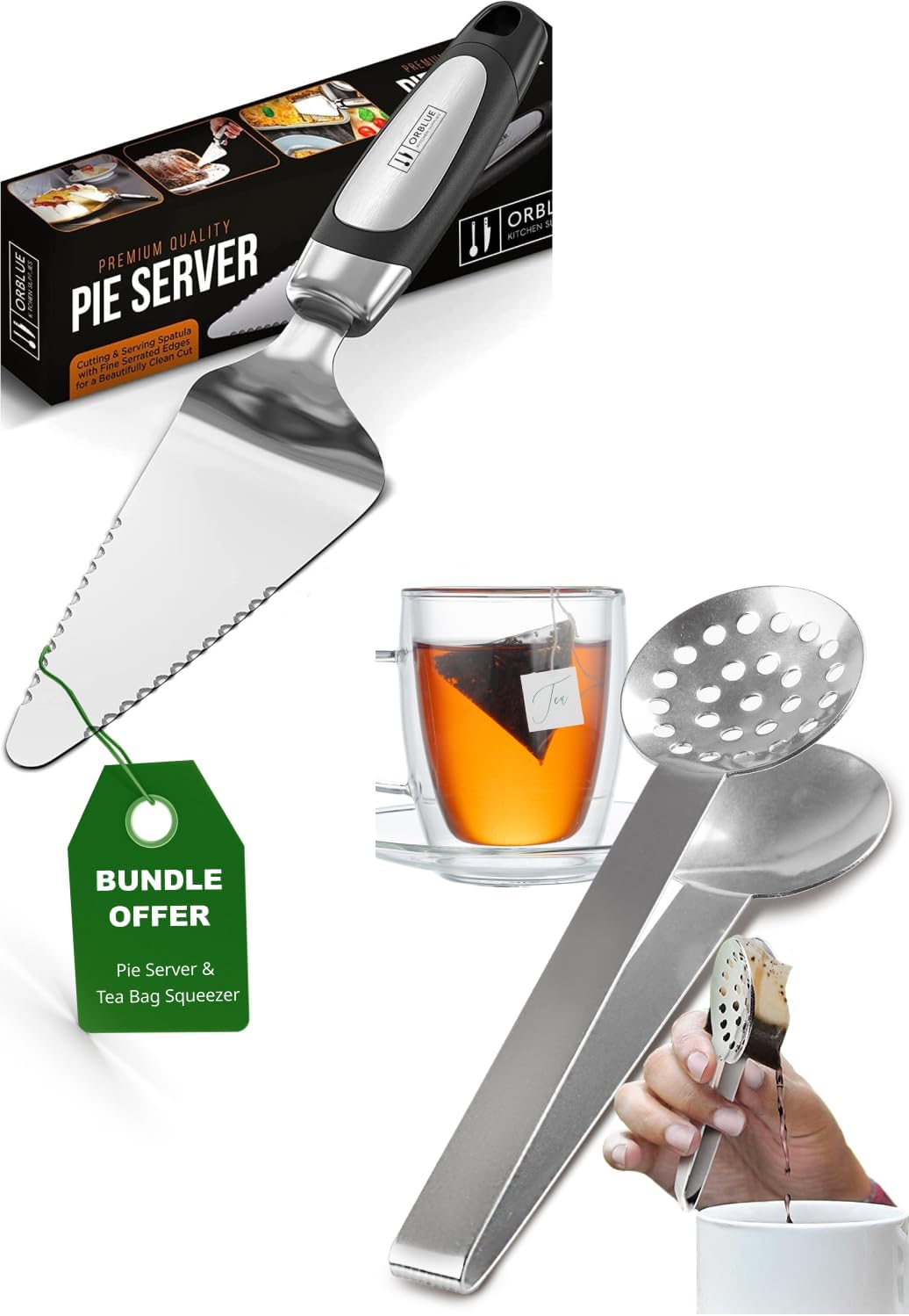Amazon.com | Orblue Premium Pie Server and Tea Bag Squeezer Bundle ...