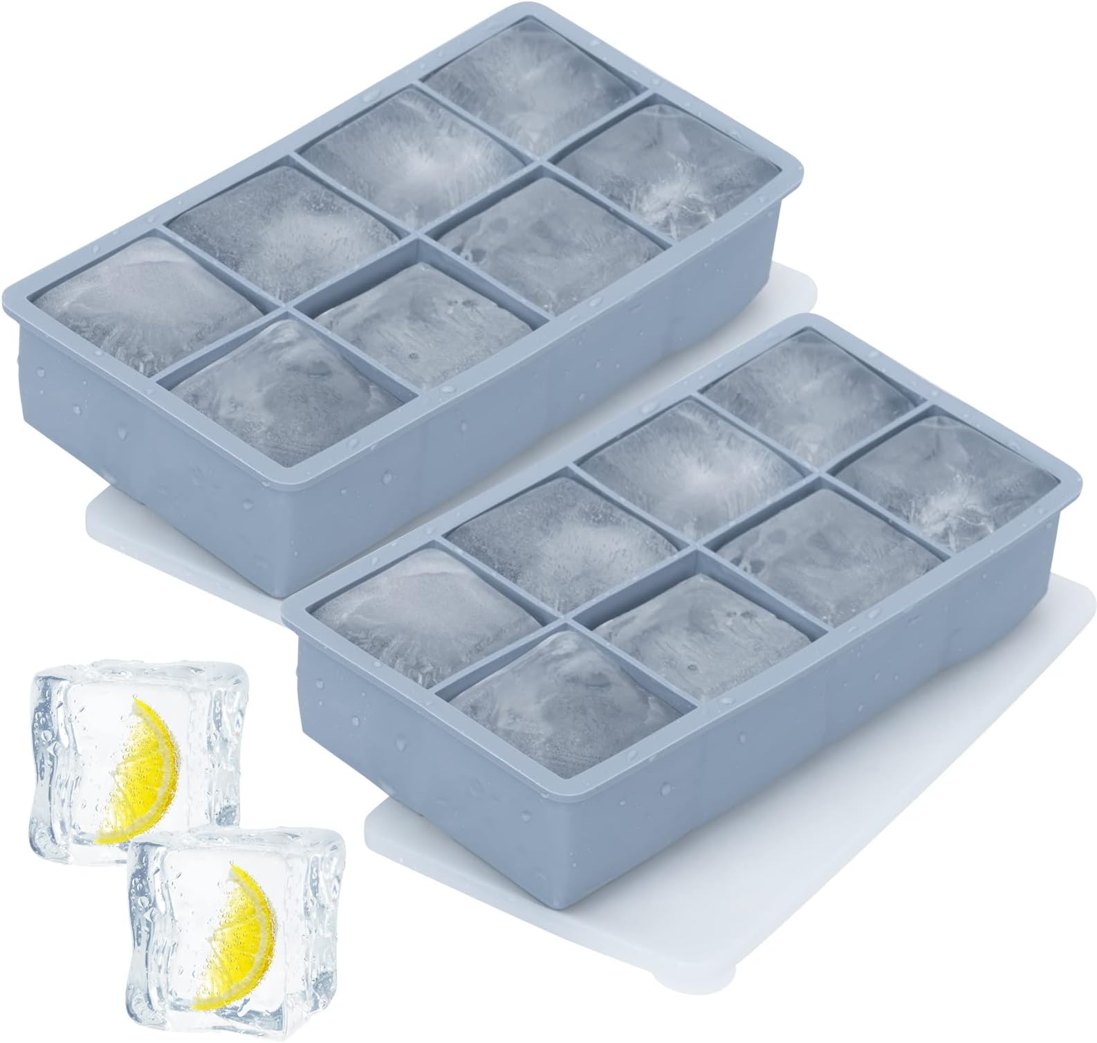 Ticent & Co Ice Cube Trays - Large 2 inch Square Silicone Ice Cube ...