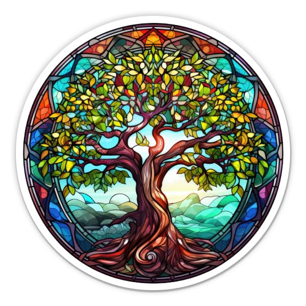 Amazon.com: Tree of Life Stained Glass Sticker - 5" Laptop Sticker ...