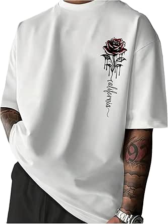 SOLY HUX Men's Graphic Tees Floral Letter Print T Shirt Short Sleeve Drop Shoulder Vintage ...