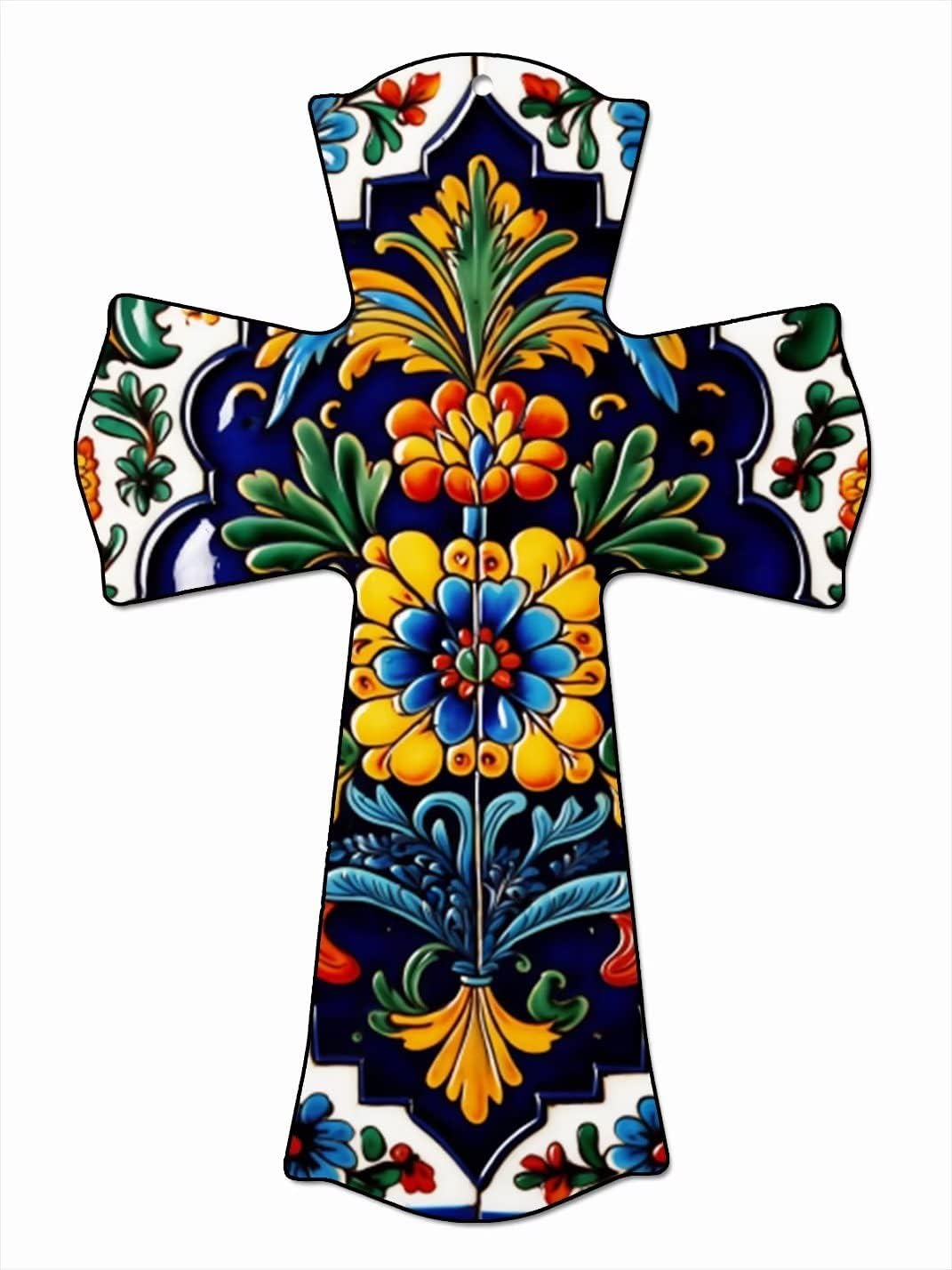 Amazon.com: CALUOHO Mexican Talavera Cross,Hand Painted Floral Crucifix ...