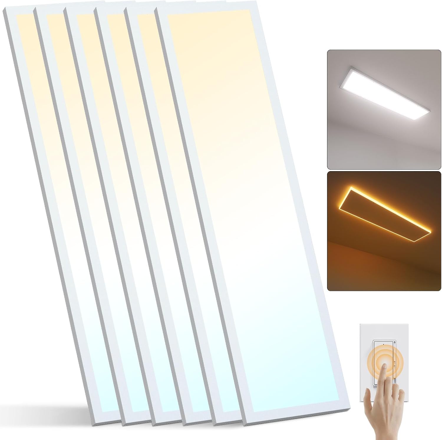 AIKVSXER 6 Pack 1x4 LED Flat Panel Light with Night Light Surface Mount ...