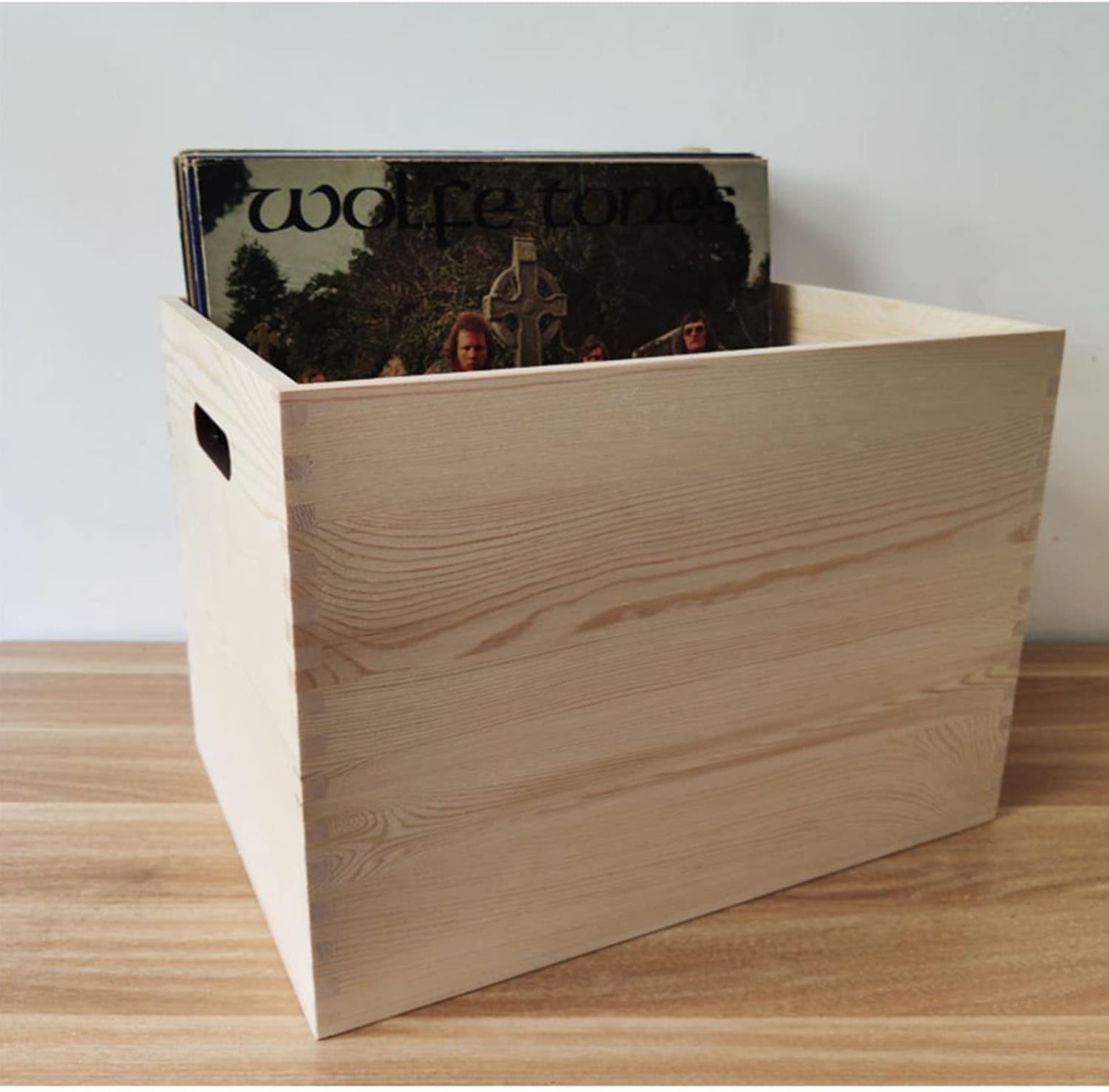 Amazon.com: Solid Wood Vinyl Record Storage Box Cube 35×25×25cm Desktop ...