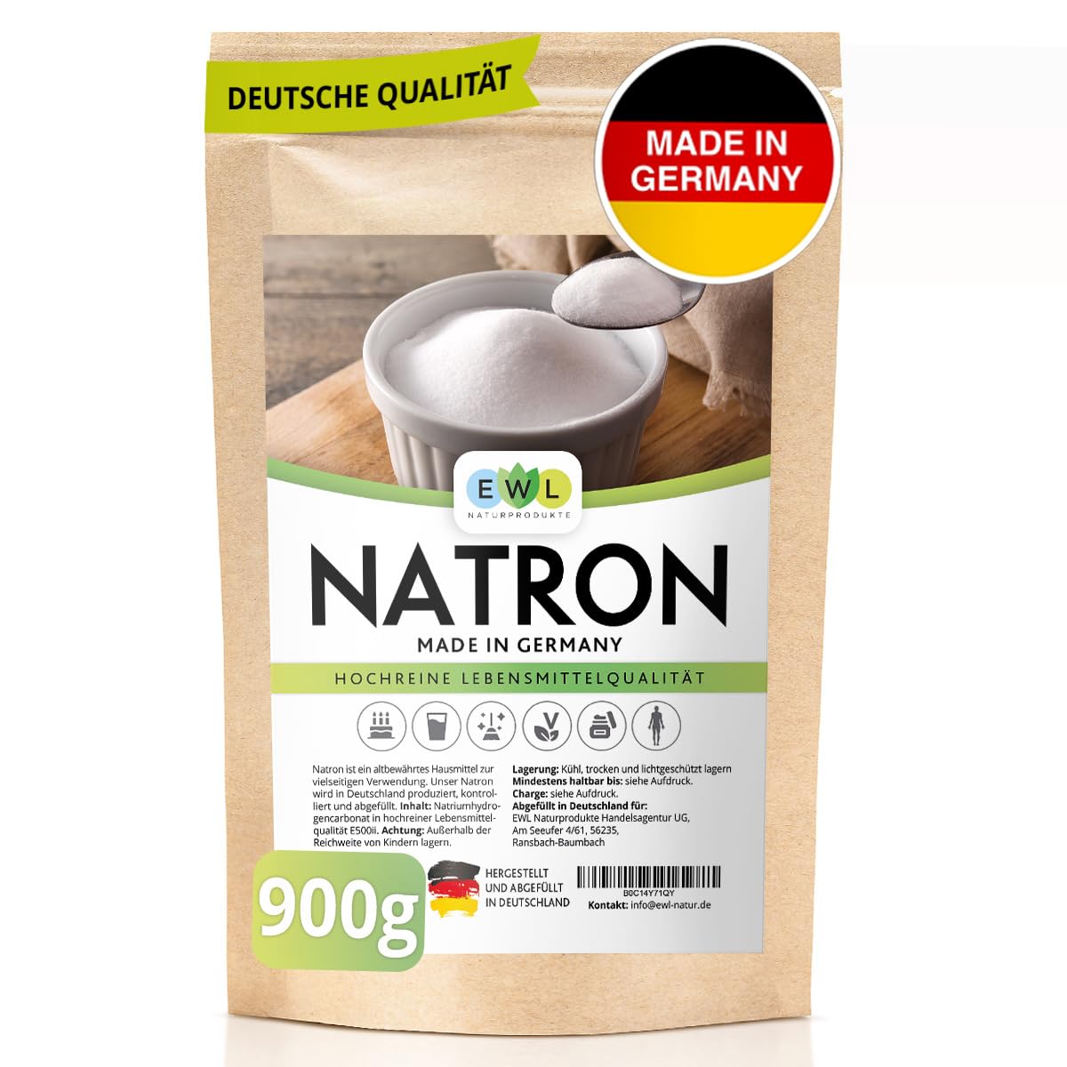 Natron Pulver, Baking Soda 900g, Deutsche Herstellung u. Abfüllung, Hochreine ...