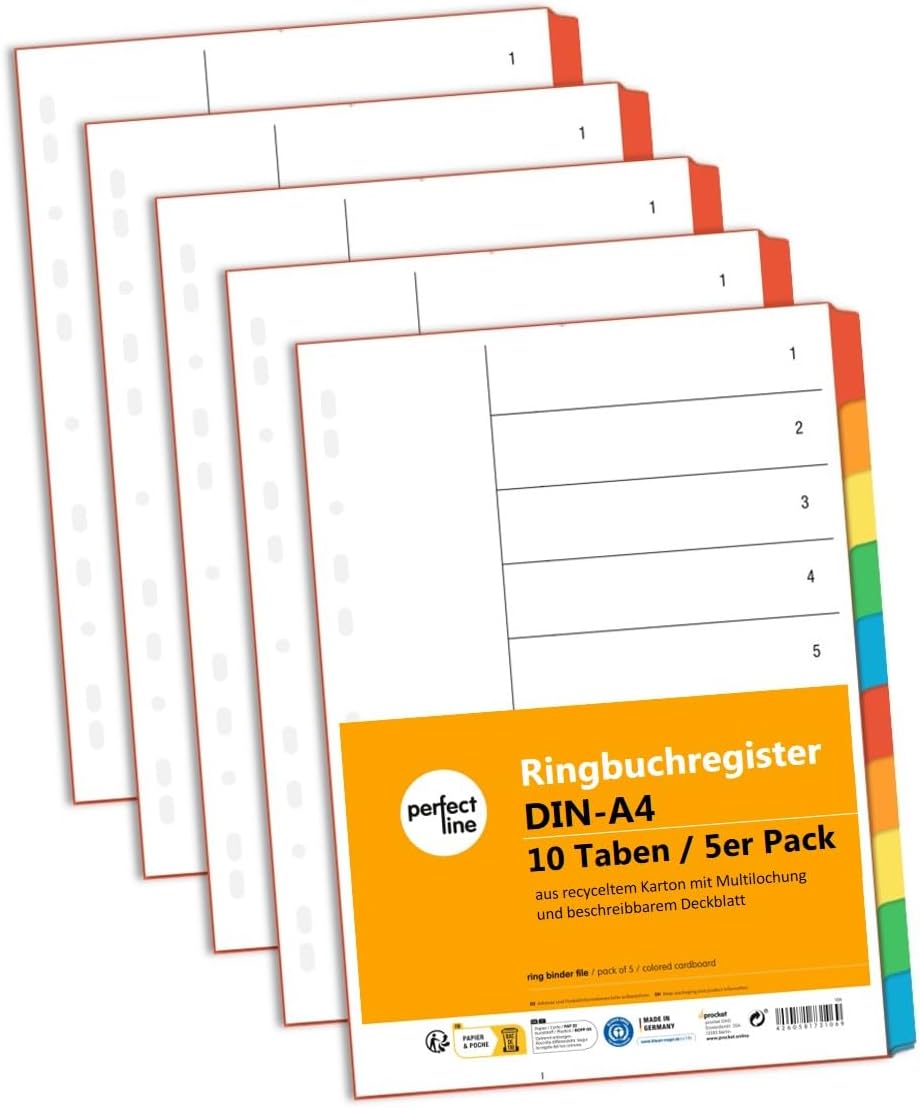 perfect line File dividers A4, Folder dividers for Lever Arch Files, 10 ...