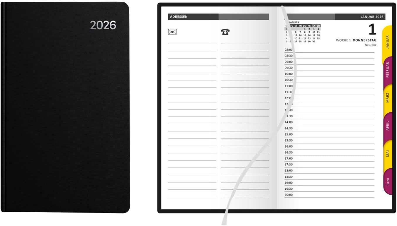 Idena 12060 - Taschenkalender 2026 im Format 10 x 16,5 cm, 1 Tag auf 1 ...