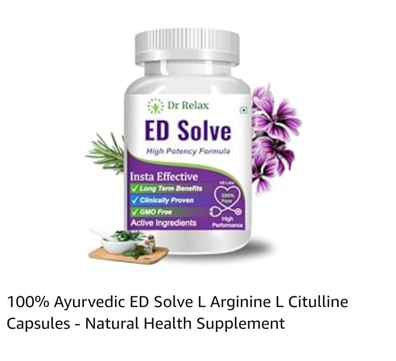 100% Ayurvedic ED Solve L Arginine L Citulline Capsules - Natural ...