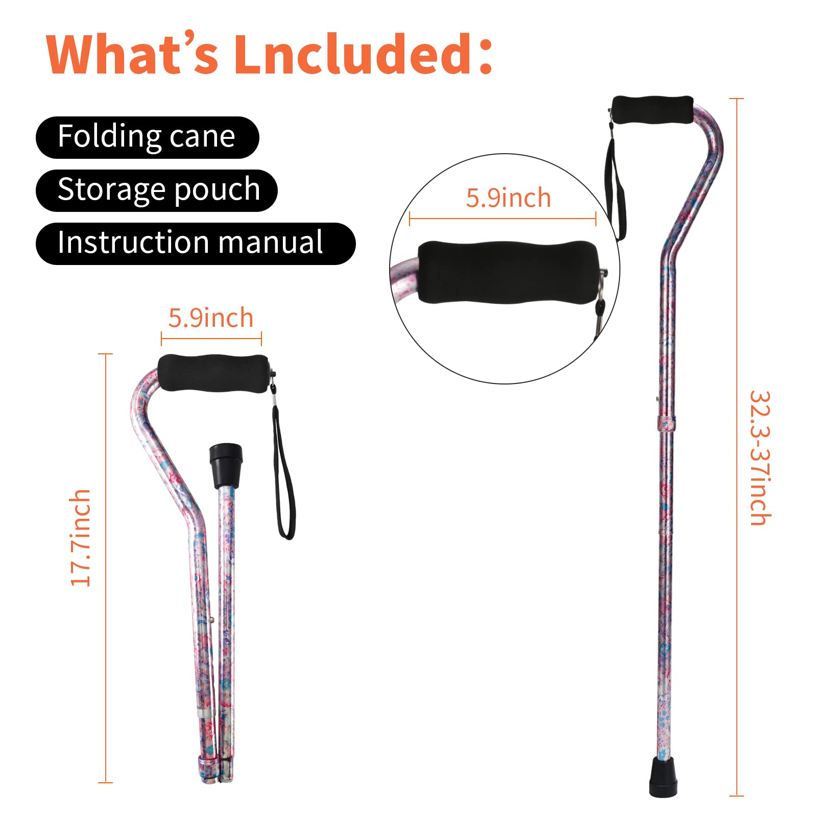 Snapklik.com : Folding Walking Cane For Seniors, 2 Replaceable Base ...
