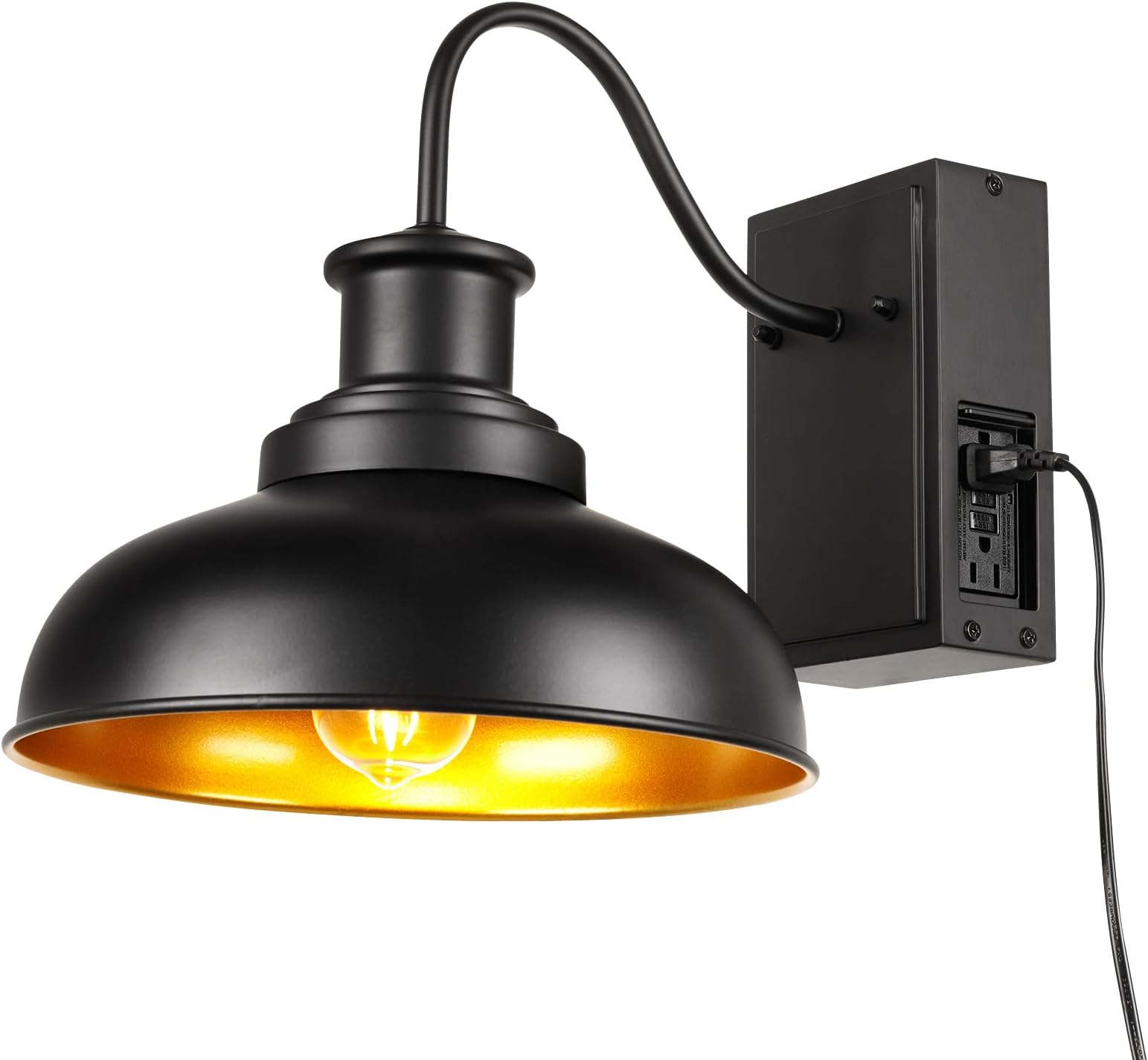 Diyel Outdoor Gooseneck Barn Light with GFCI Outlet, Farmhouse Exterior ...
