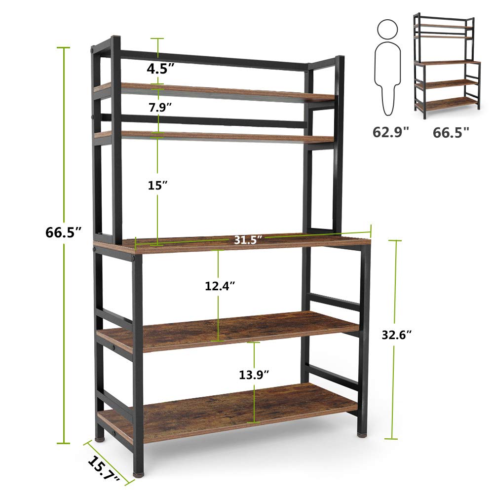 Tribesigns 5-Tier Kitchen Bakers Rack with Hutch, Indu...B083QF3PDC ...