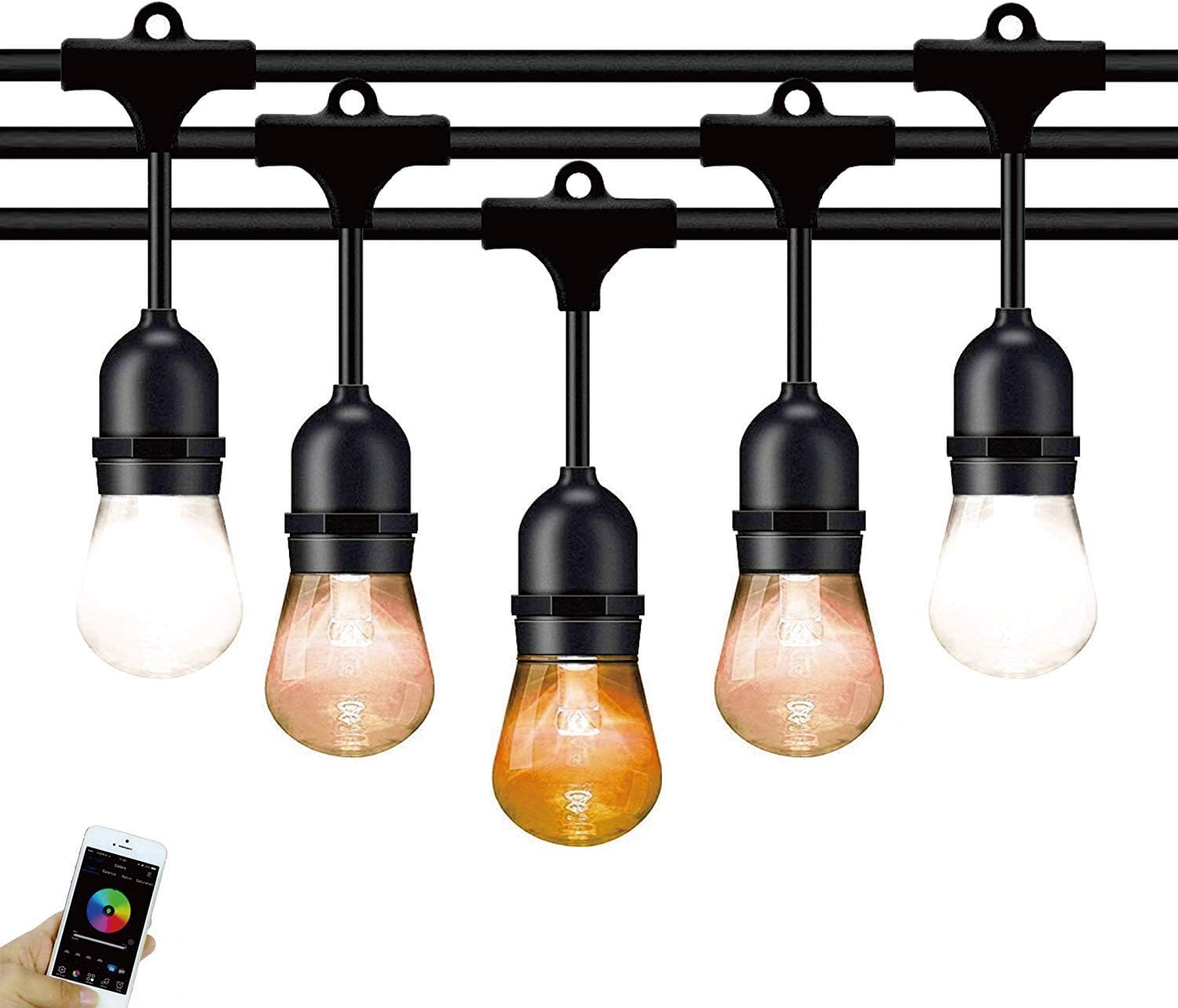 FOXLUX Outdoor String Lights - 48FT Dimmable Smart Outdoor Lights, S14 ...