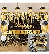 Amazon.com : Happy Work Anniversary Banner Backdrop 7x5FT Black Gold ...