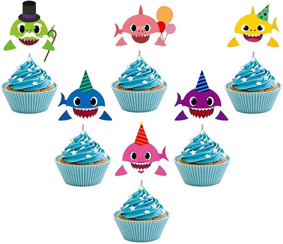 Amazon.com: 18 Pieces Shark Cupcake Toppers Cake Decorations for Family ...