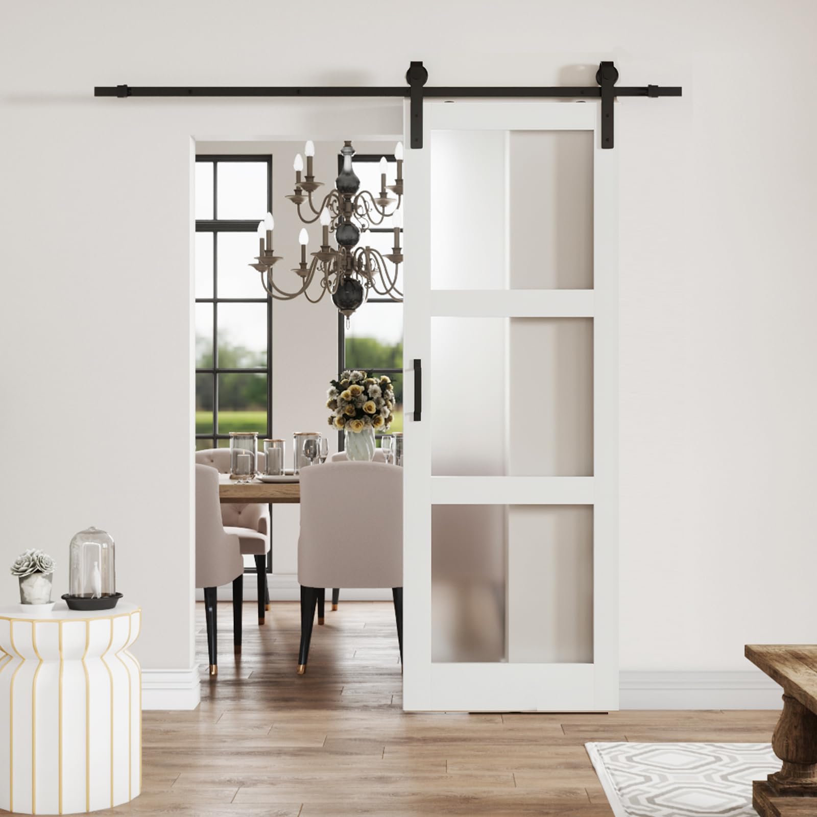 Amazon.com: SOLRIG Sliding Barn Door 30in x 84in, 3-Panel Frosted Glass ...