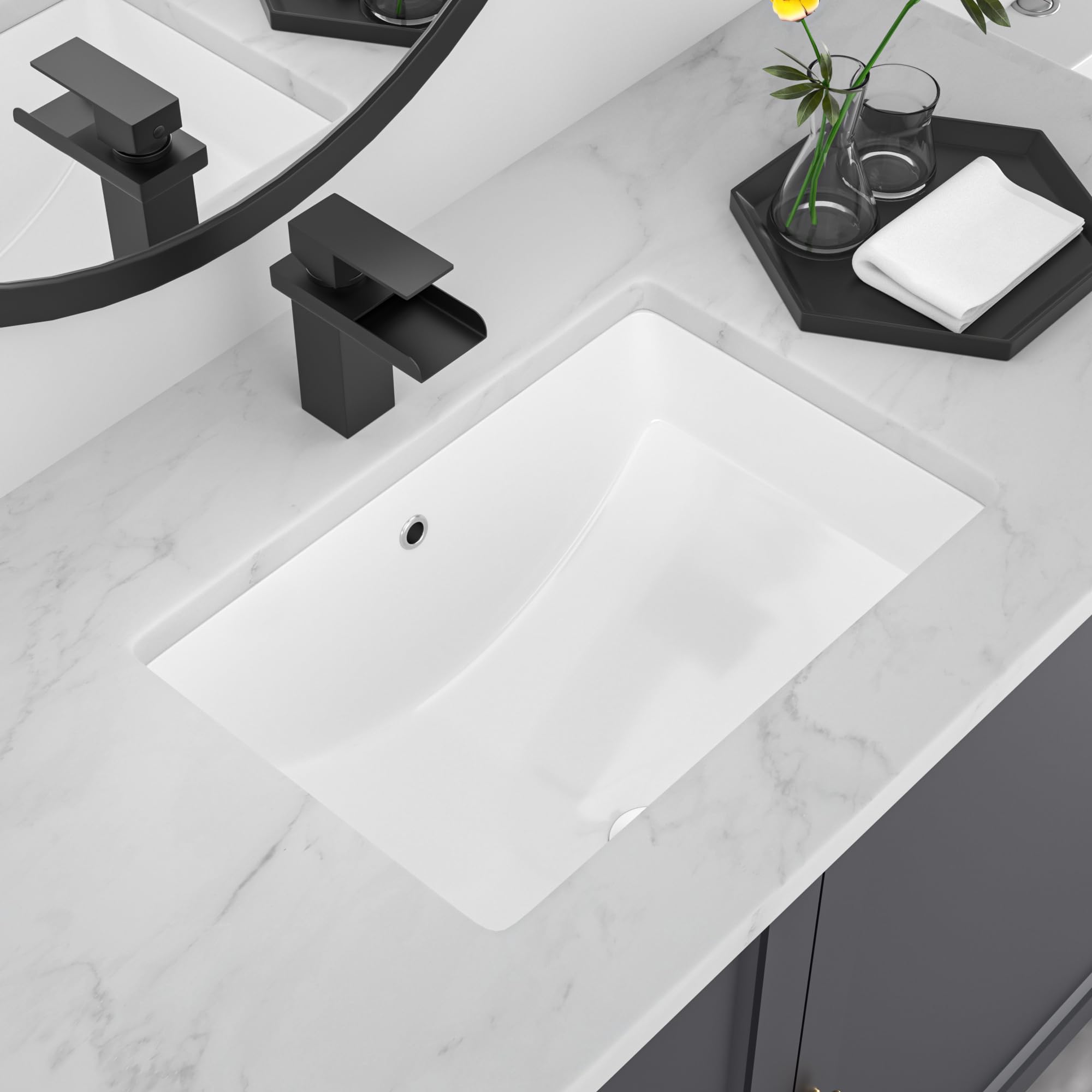Lofeyo 22''x15'' Undermount Bathroom Sink Rectangle Bathroom Sink White ...