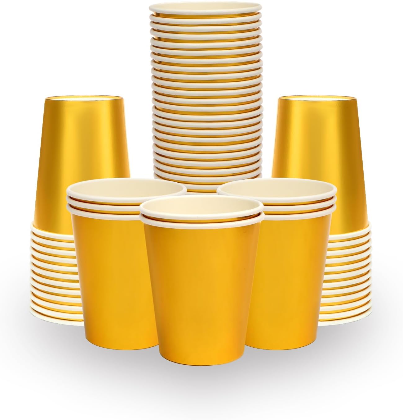 Amazon.com: Gold Paper Cups 9 oz [50 pack] Disposable Cups for Hot Cold ...