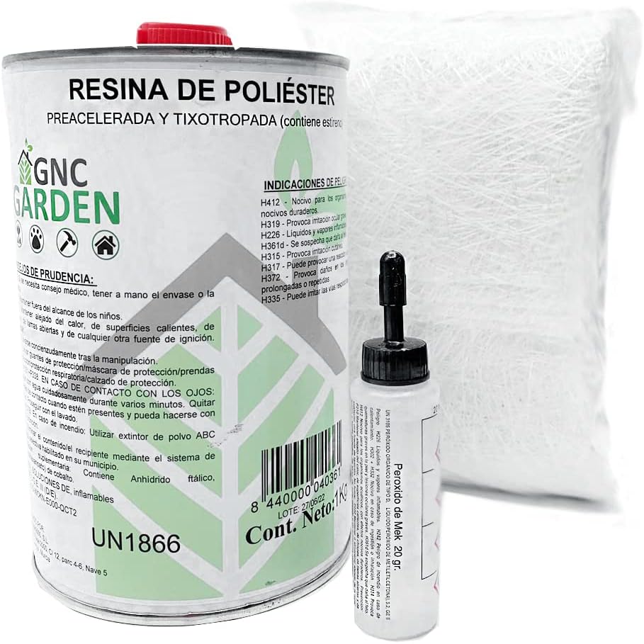 GNCGarden Kit Reparación Resina de Poliester 1kg (1kg Resina + 1m2 Mat ...