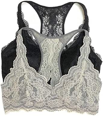 Felina Women's Lace Racerback Bralette (Grey/Black, Large) at Amazon ...