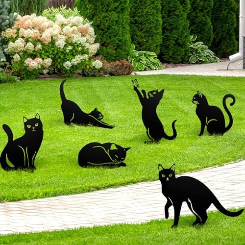 Amazon.com: Tandefio 6 Pcs Metal Cat Garden Decor Black Cat Silhouette ...
