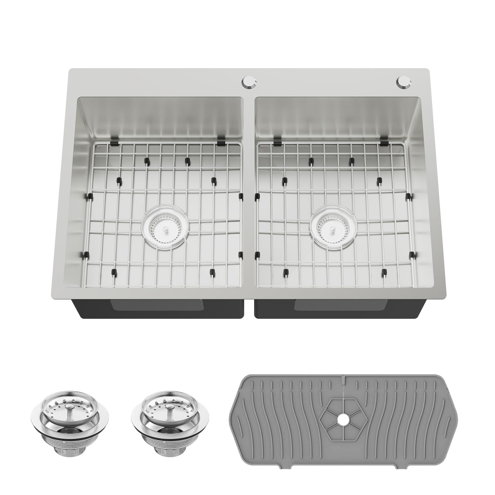 Kitchen Sink, 50/50 Double Bowl 33x22x9 Inch Stainless Steel Drop In ...