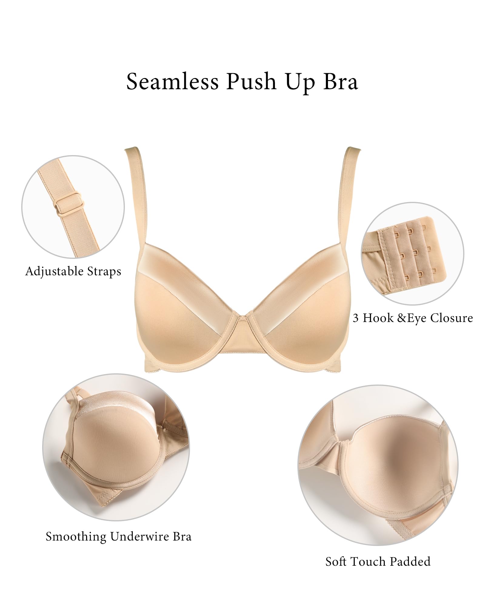 Snapklik.com : Soft Padded Push Up Bra, Comfort Light Lined Underwire ...