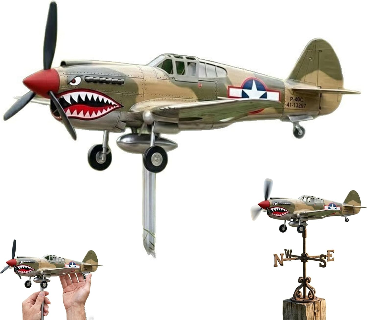 Amazon.com: Shark Mouth Warplane Garden Wind Spinner,Metal Warplane ...