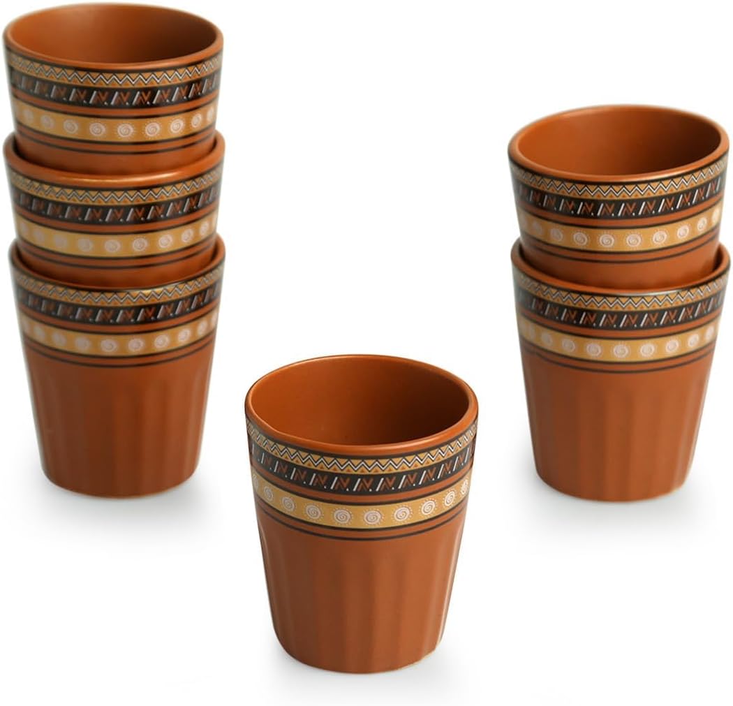 The Earth Store Handcrafted Cutting Sienna Brown Ceramic Tea Glass ...