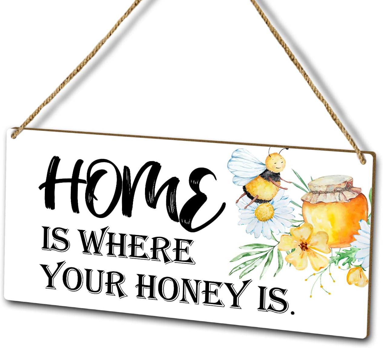 Amazon.com : Floral Bee Honey Décor Wood Plaque Sign Wall Hanging, Home ...