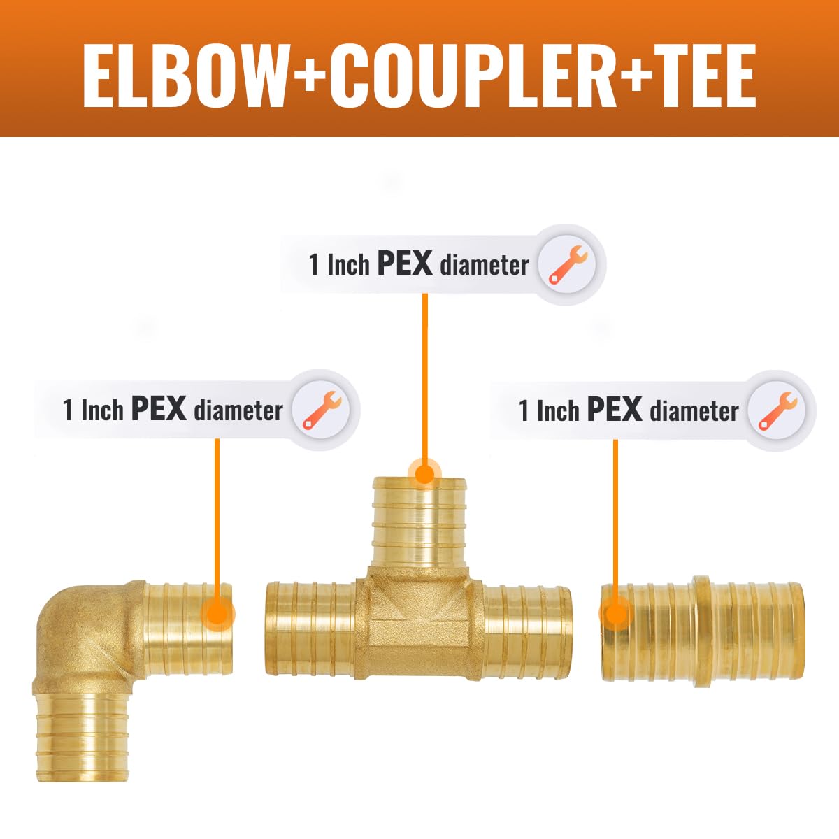 Snapklik.com : 15-Pack 1 Inch PEX Fittings, 5 Each Elbow Tee Coupling ...