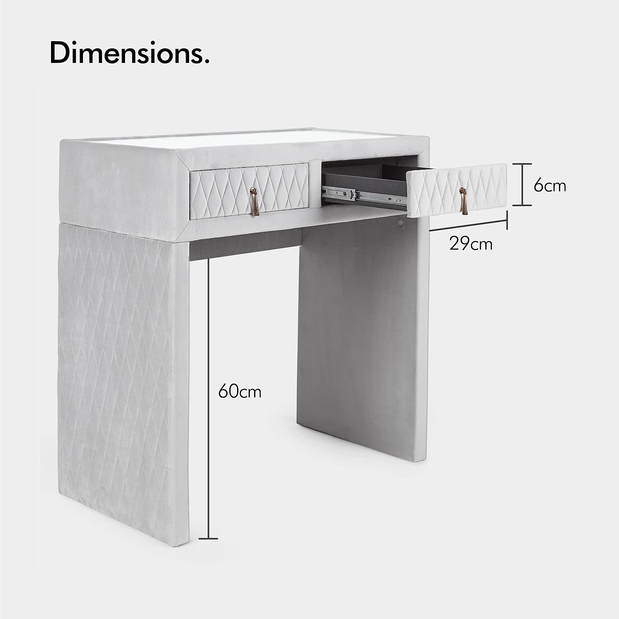 Buy BTFY Quilted Dressing Table - Grey Velvet Vanity Table w/ 2 Drawers ...