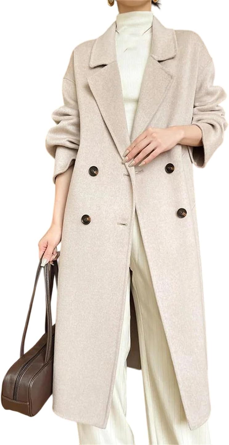 Amazon.com: Women’S Casual Woolen Coat With Belt Turn-Down Collar Slim ...