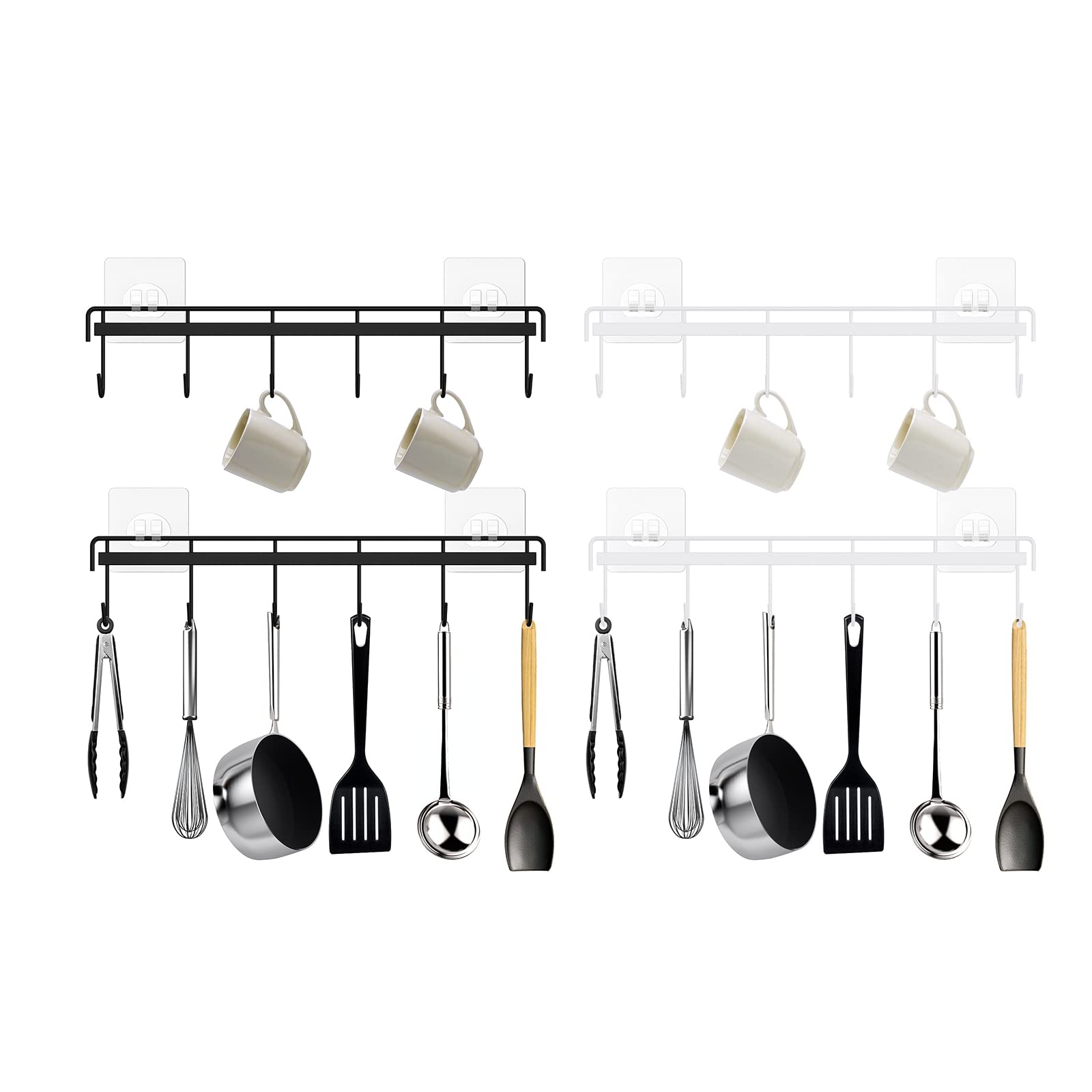 Amazon.com: HOMEBROS Black and White Kitchen Utensil Rail Racks 4 Packs ...