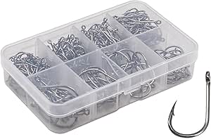 Amazon.com : NUZAMAS 300PCS Fishing Hooks 9#-16# Barbed Circle Hooks with Storage Box, Carbon ...