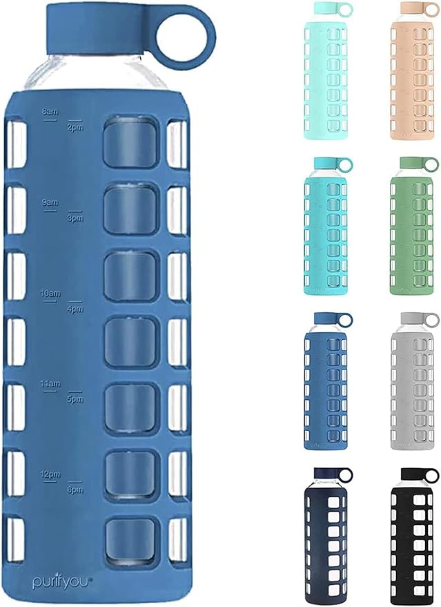 purifyou Premium 40 / 32 / 22 / 12 oz Reusable Glass Water Bottles with ...