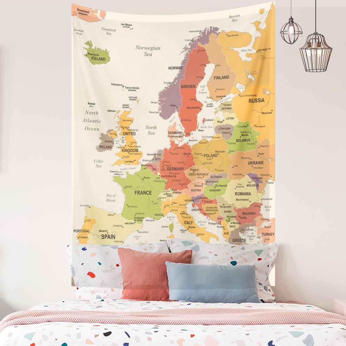 Amazon.com: BULOR Europe Map Tapestry Wall Hangings EU Euro Vintage Map ...