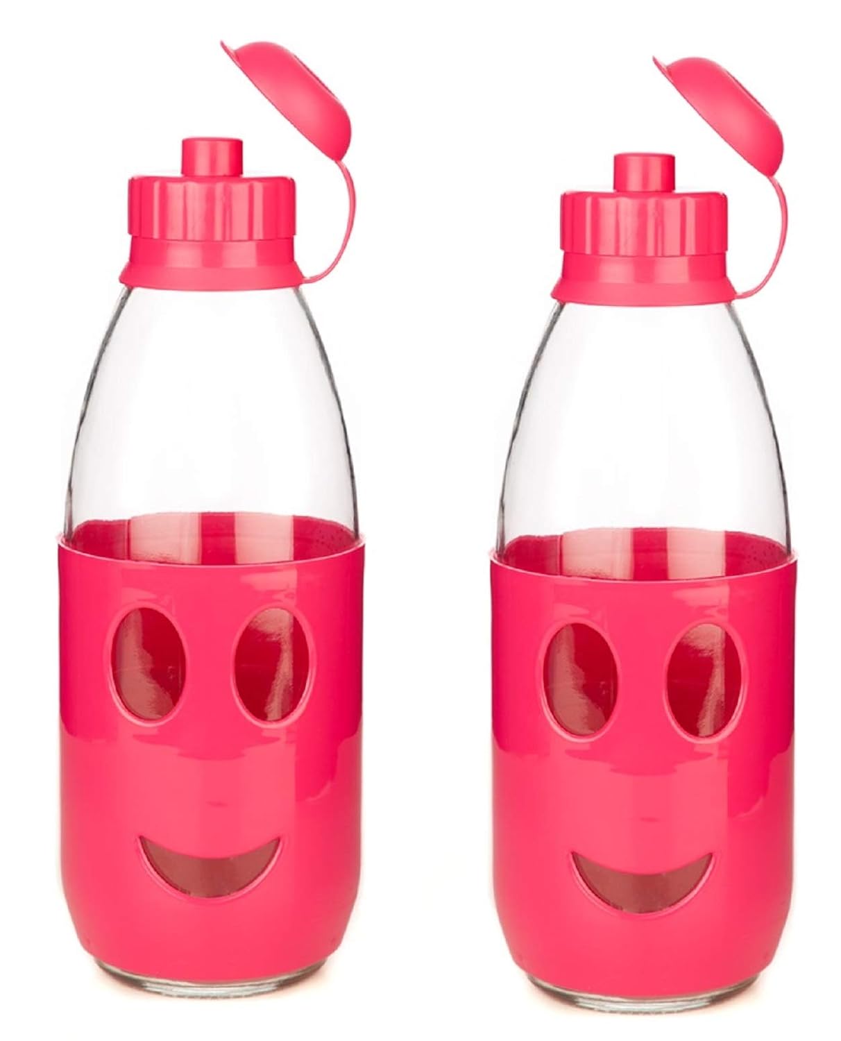SignoraWare Smile Glass Water Bottle, 1 Litre, Set of 2, Pink : Amazon ...