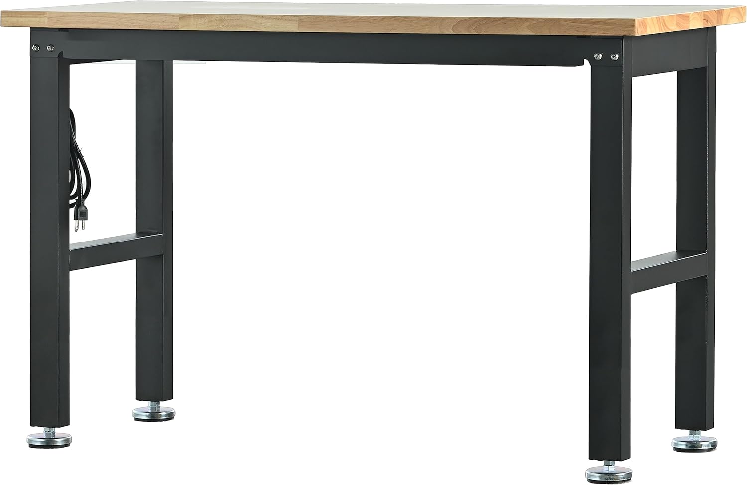 48'' Workbench, Rubber Wood Top Heavy Duty Workstation, Integrated Leg ...