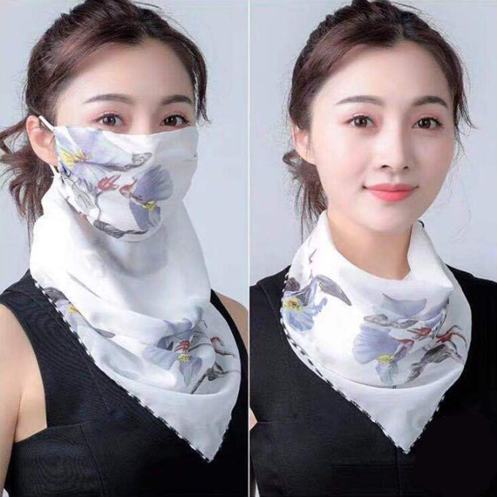 2pcs Women Floral Face Mask Dustproof Ice Silk Neck Gaiter Protector ...