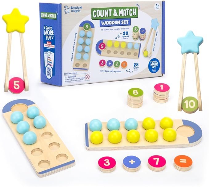 Amazon.com: Educational Insights Count & Match Wooden Set – Counting ...