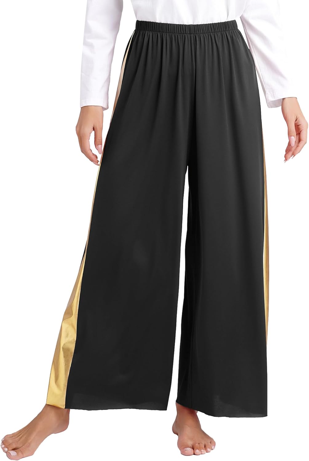 Amazon.com: TSSOE Women Praise Dance Palazzo Pants Loose Metallic ...