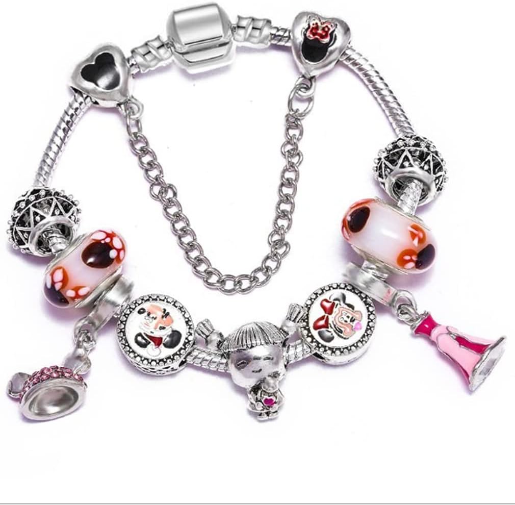 Cartoon Mouse Theme Charms Bracelet, Pandora Compatible, Pink Edition