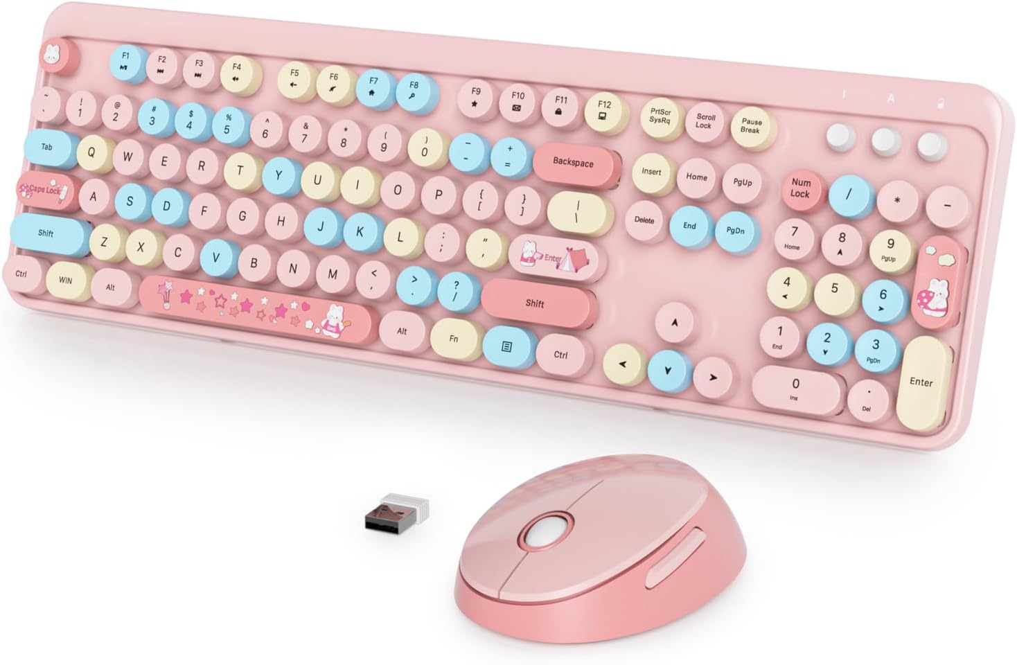Amazon.com: Fogruaden Pink Keyboard and Mouse Wireless, Retro ...