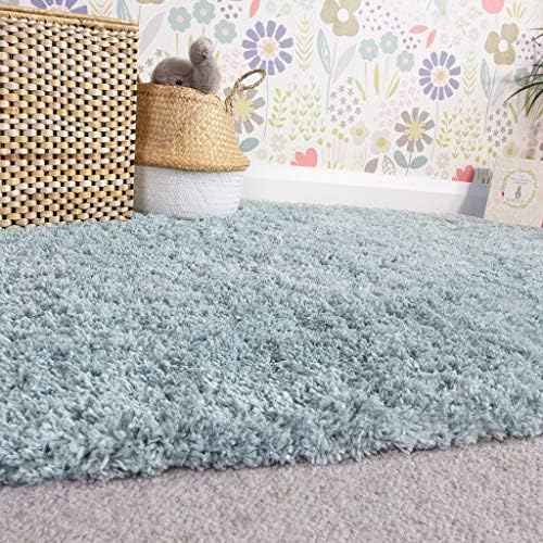 FlickBuyz Super Soft Luxury Duck Egg Blue Shaggy Rug High Pile Long ...