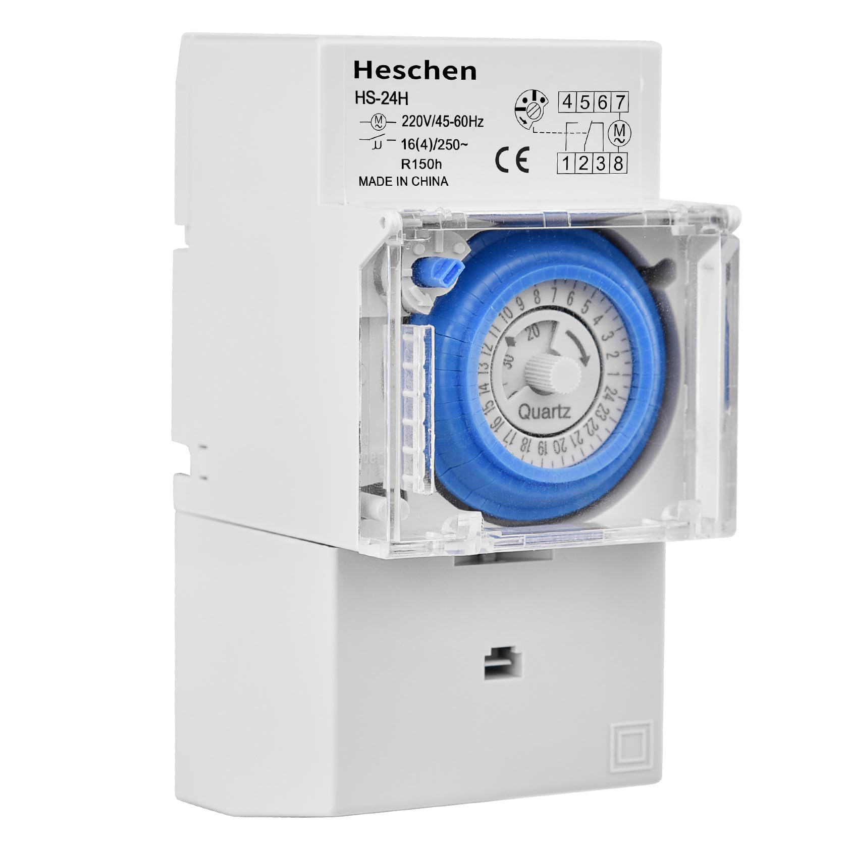 Heschen Timer Switch HS-24H 230VAC 45-60Hz 24 Hour 35mm DIN Rail ...
