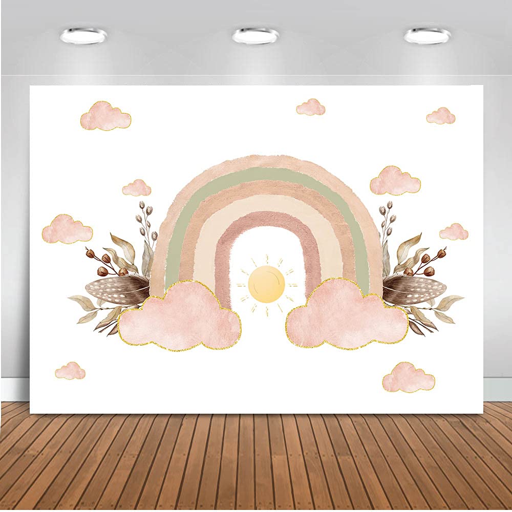 Buy Moca Boho Rainbow Backdrop Pink Rainbow Clouds Sunshine Boho Gender ...