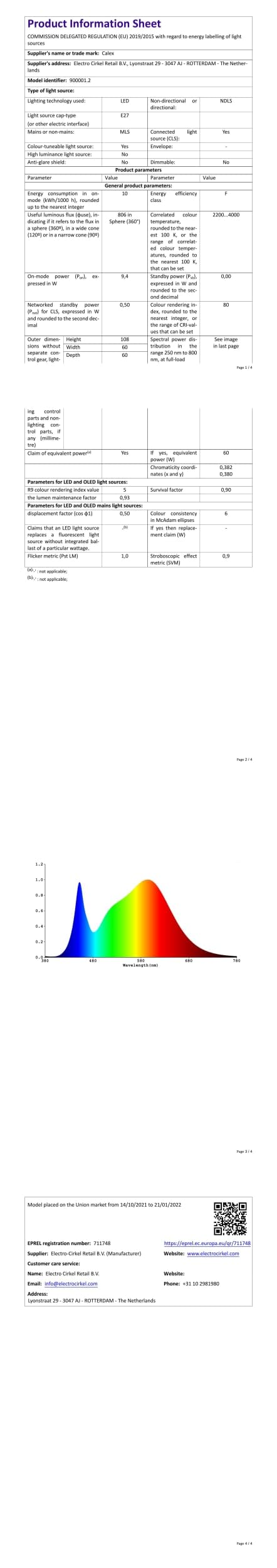 CALEX - Smart LED Bulb E27, WiFi LED A60 Bulb, Warm White Light, App ...