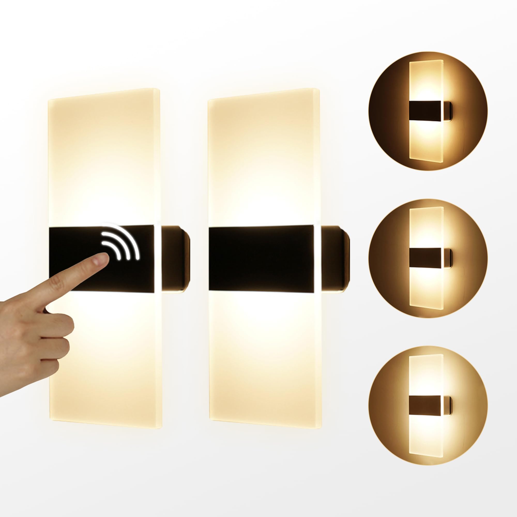 2PCS LED Wall Sconce,Touch Control Wall Lamp Warm White Acrylic Bedside ...