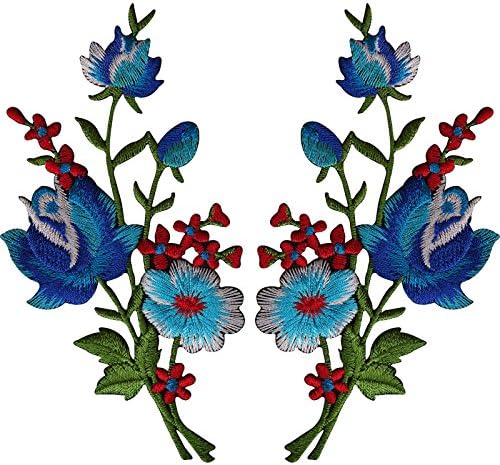 4 Pcs Rose Flower Embroidered Applique Floral Leaves Iron on Patches Bouquet Boho Decorative ...